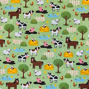 Animals on the Farm Fabric by the Yard 100% Cotton Farming Countryside ...