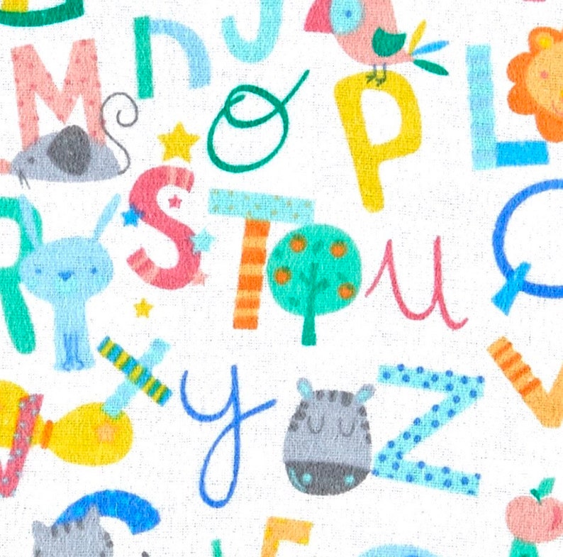 Alphabet Animals Flannel Fabric by the Yard or Half Yards 100% Cotton ...