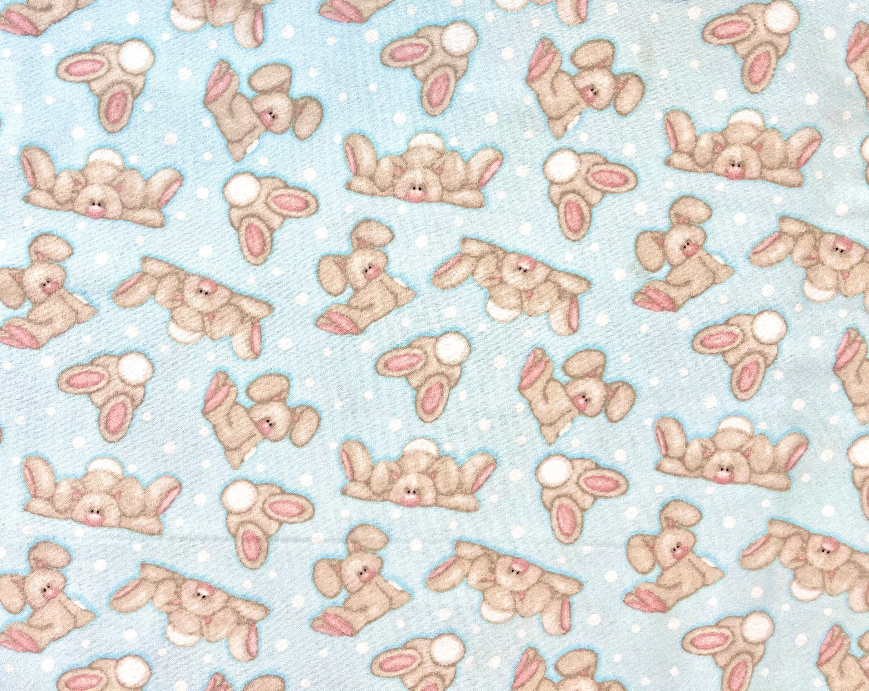 Bunnies on Blue Flannel Fabric by the Yard Half Yards 100% - Etsy