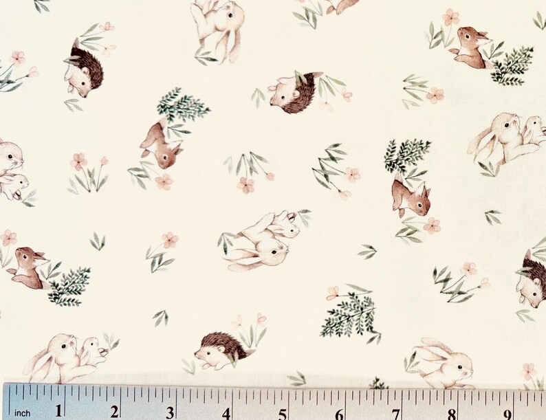Little Forest Burrows on Cream Fabric by the Yard 100% Premium Cotton ...