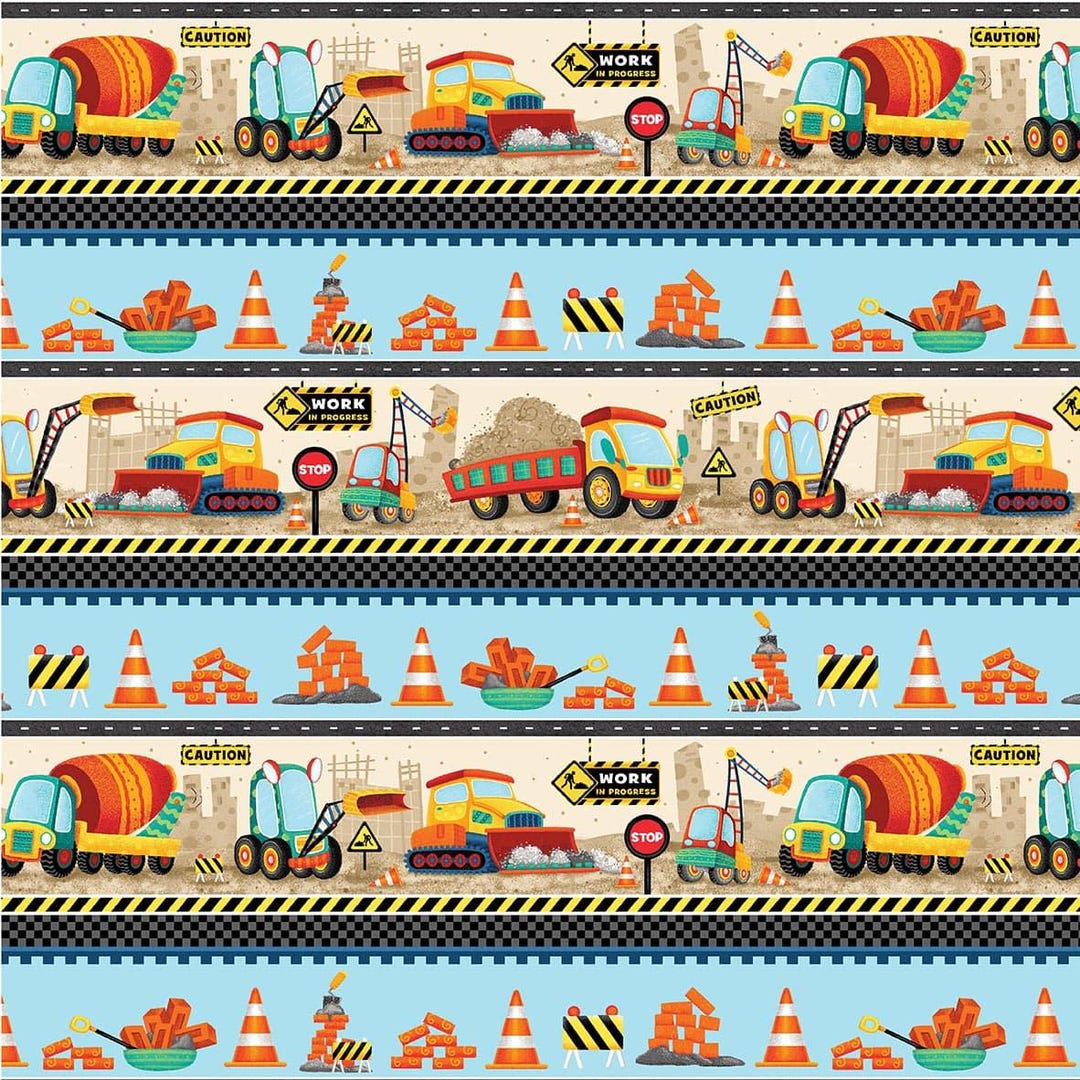 Construction Border Stripe Fabric by the Yard 100% Premium Cotton ...