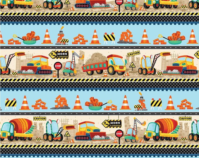 Construction Border Stripe Fabric by the Yard 100% Premium Cotton ...