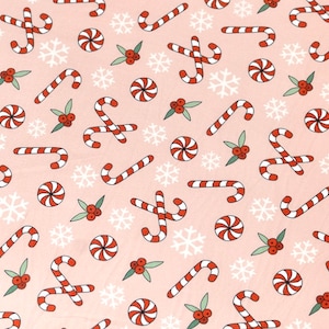 Candy Canes on Pink Knit Fabric by the Yard 58” Double Brushed 4-way ...