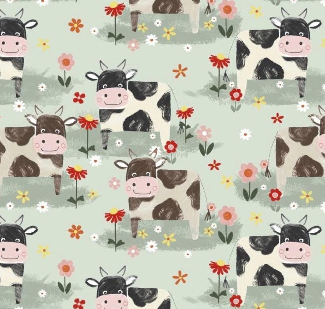 On the Moove Cows on Mint Flannel Fabric by the Yard 100% Cotton ...