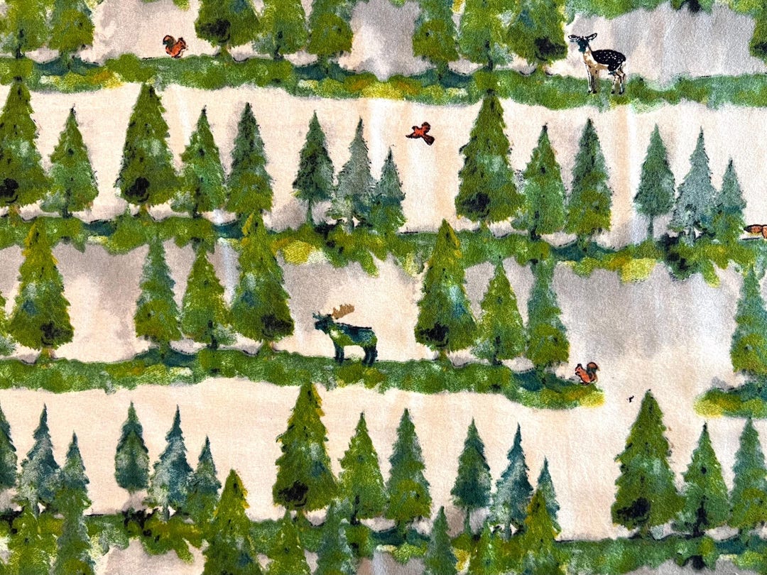 Green and Cream Watercolor Pine Trees Flannel Fabric by the Yard 100% ...