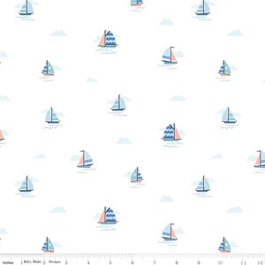 Set Sail Sailboats on Cream Fabric by the Yard 100% Premium Cotton ...