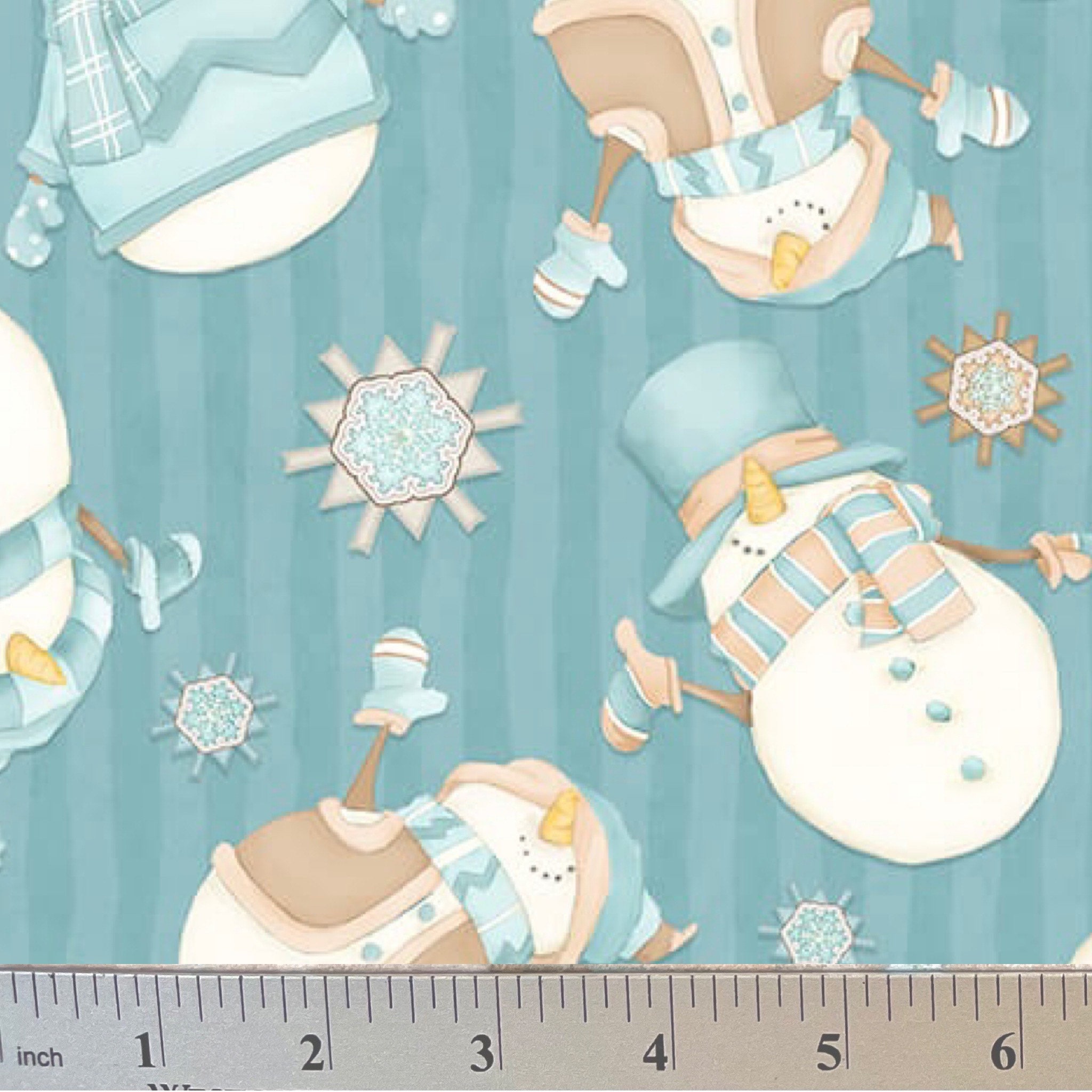 Snowmen on Blue Striped Flannel Fabric by the Yard 100% Cotton - Etsy