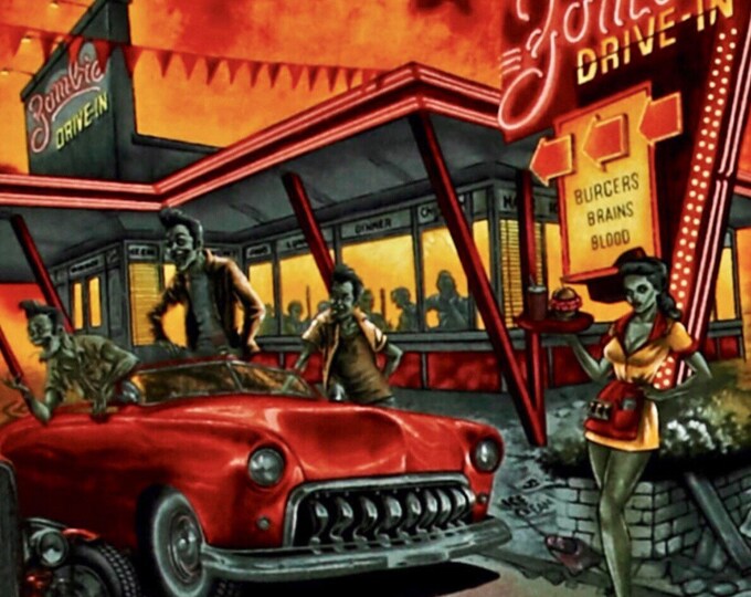 Large Print! Alexander Henry Zombie Drive-in Fabric by the Yard 100% ...