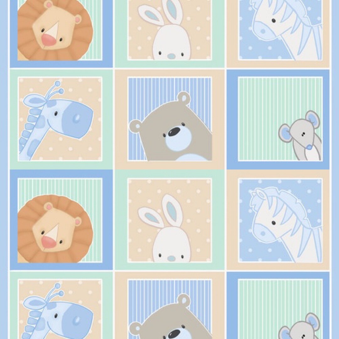 Little Peepers 5” Zoo Animals Blocks Flannel Fabric by the Yard 100% ...