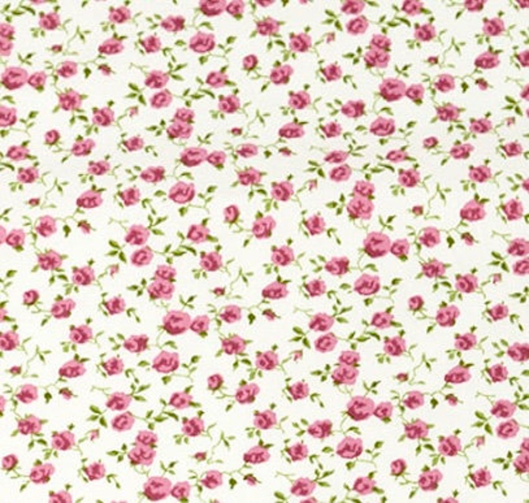 Ditsy Roses on Cream Stretch Poplin Fabric by the Yard Cotton Blend by ...