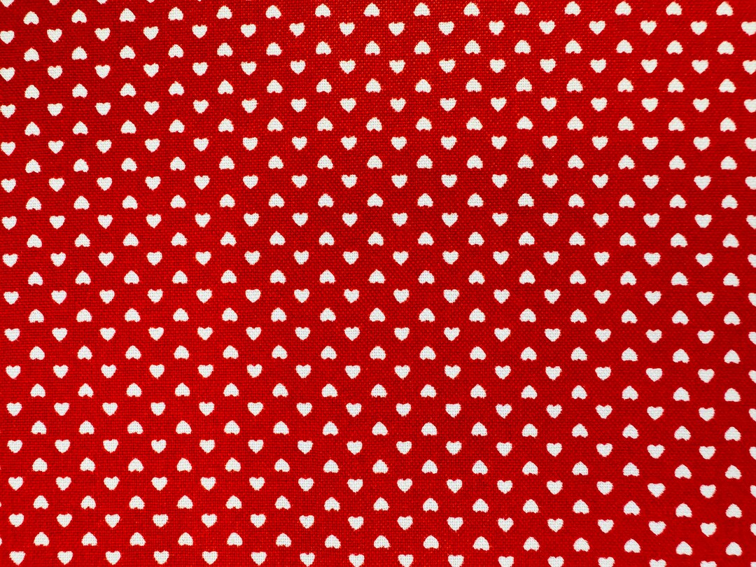 White Micro Hearts on Red Fabric by the Yard 100% Cotton Mini Tiny Red ...