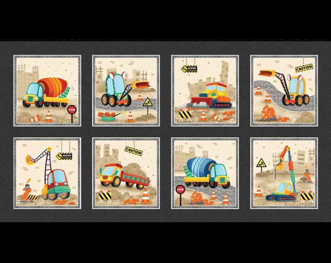 Construction Trucks 24” Horizontal Block Panel Fabric 100% Premium ...