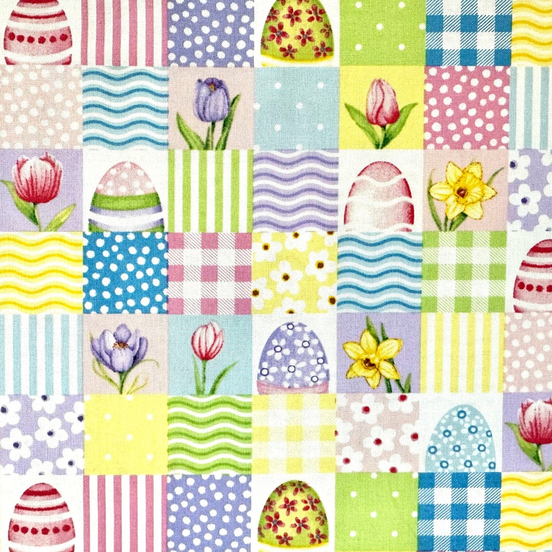 Easter Patchwork Blocks Fabric by the Yard 100% Premium Cotton “hoppy ...