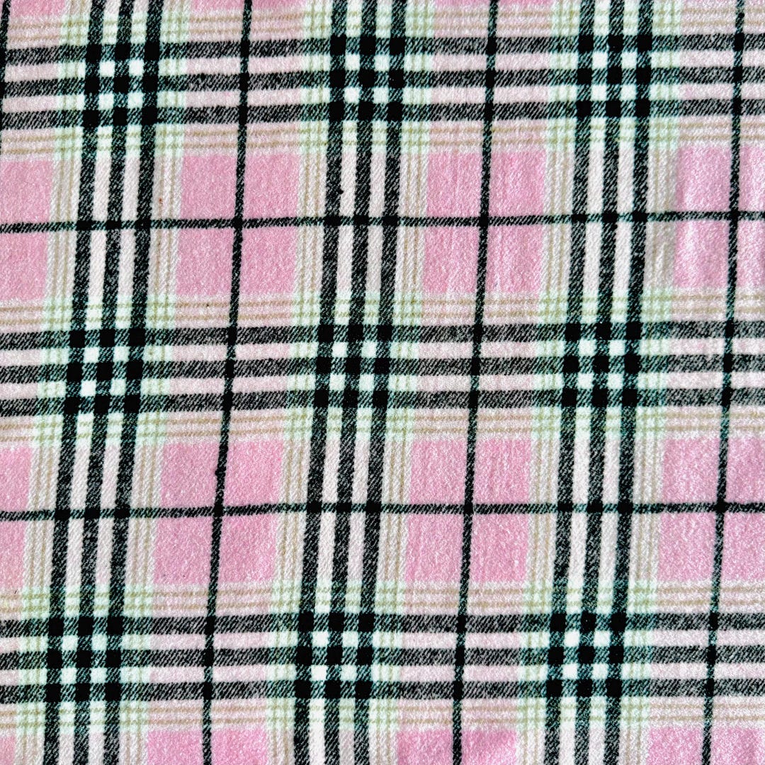 Pink & Black 57” Wide Plaid Woven Flannel Fabric by the Yard Cotton ...