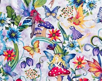 Fairy Garden Fairies LARGE PRINT Fabric by the Yard 100% - Etsy