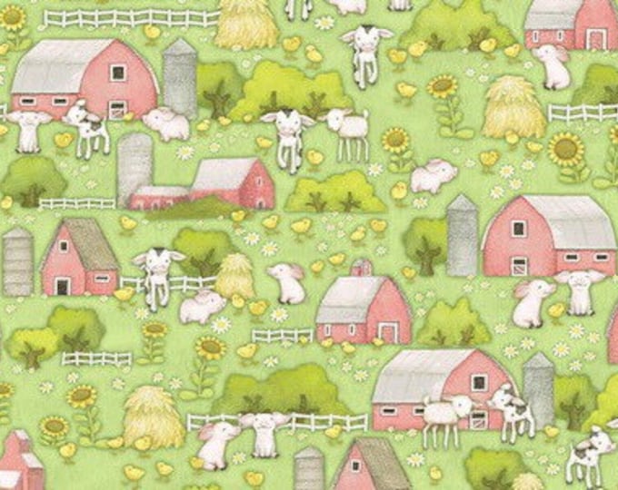 Farm Babies Barnyard Landscape Fabric by the Yard 100% Premium Cotton ...