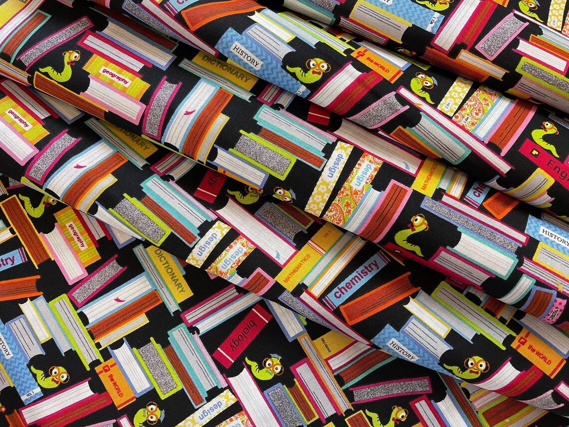 Bookworm Fabric by the Yard or Half Yards 100% Premium Cotton | Etsy