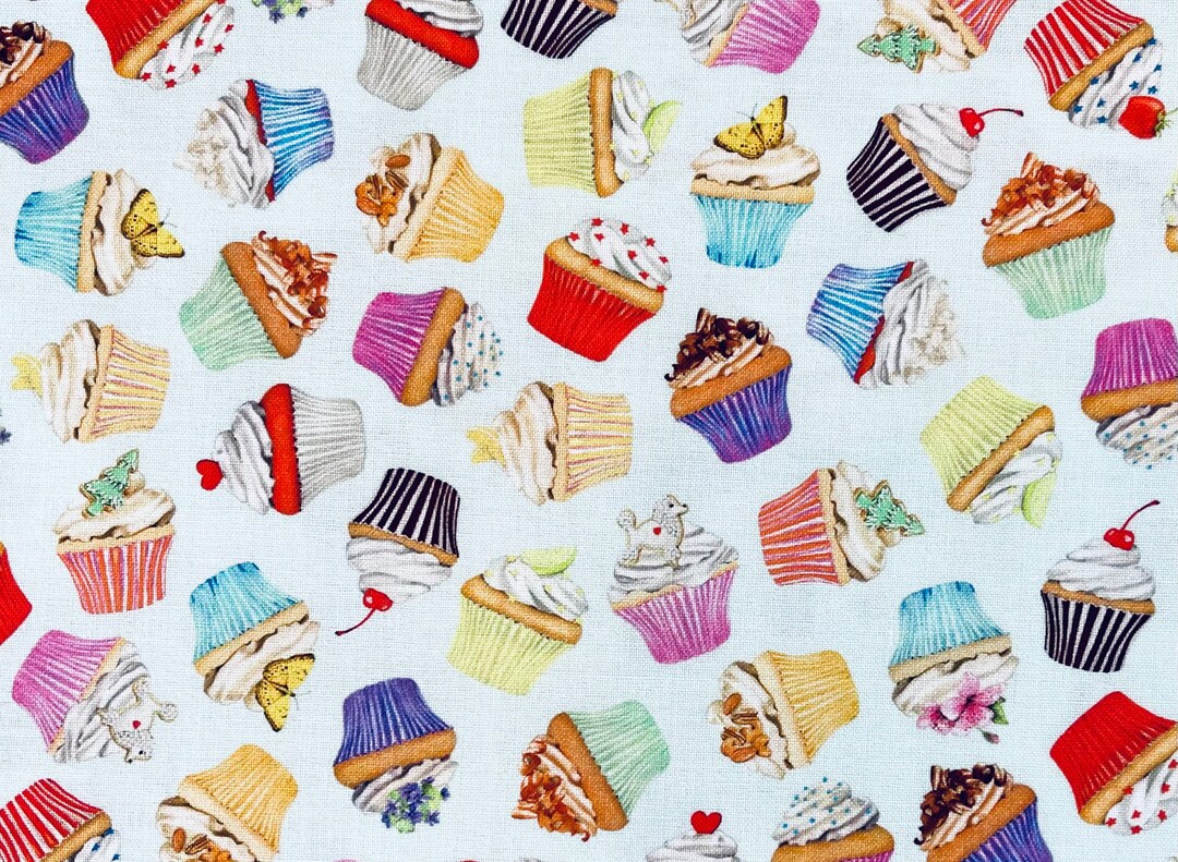 Robert Kaufman Frosted Cupcakes on Aqua Fabric by the Yard or Half ...