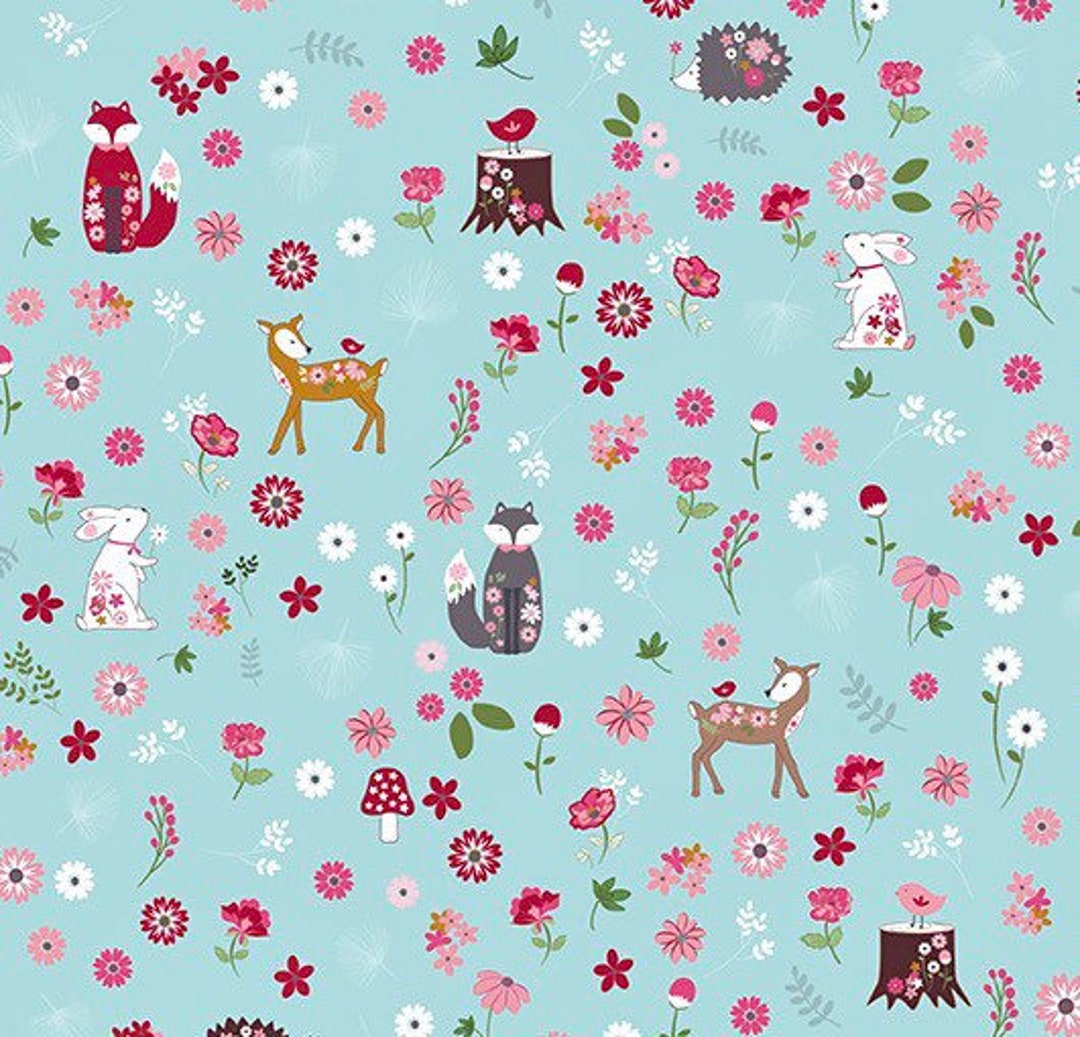 Enchanted Meadow Forest Friends Fabric by the Yard 100% Premium Cotton ...