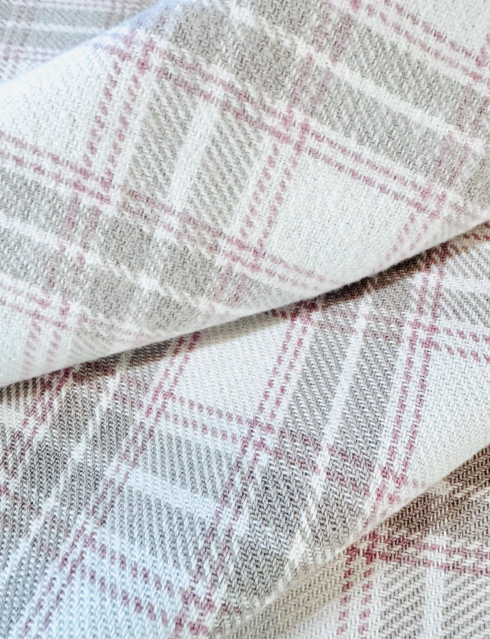 Soft Pink & Gray Plaid on White Flannel Fabric by the Yard 100% Cotton ...