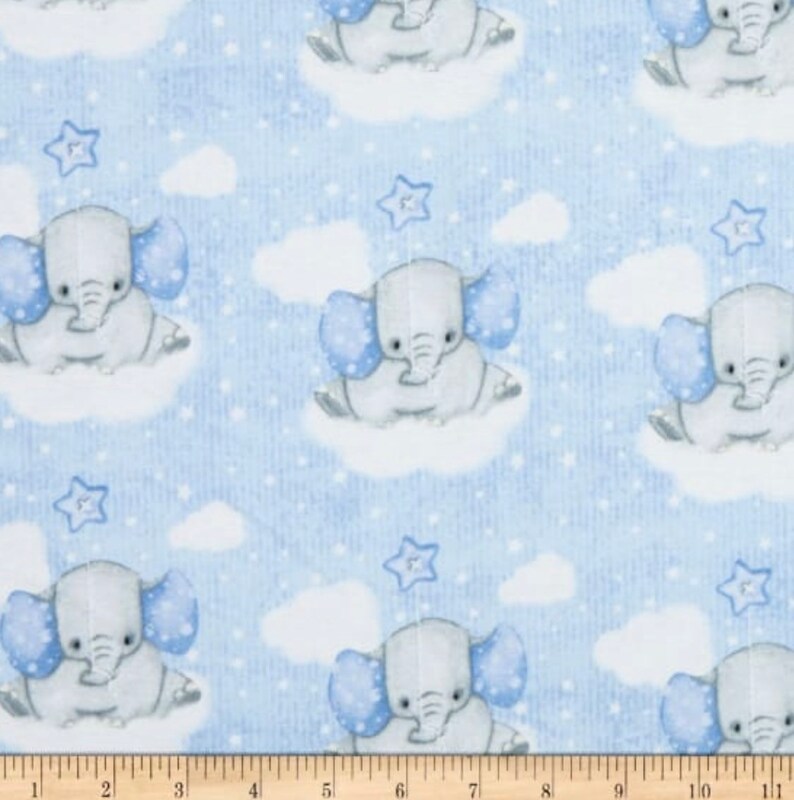 Baby Elephants on Blue Flannel Fabric by the Yard or Half - Etsy