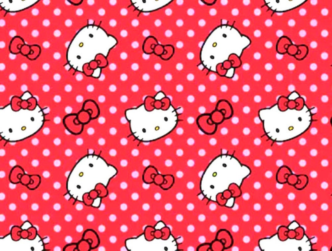 Hello Kitty Pink Polka Dot on Red Character Fabric by the Yard 100% ...