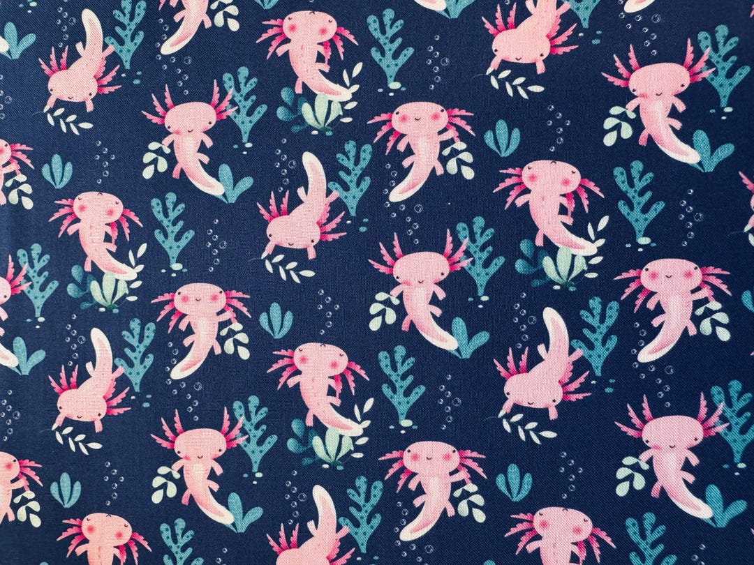 Pink Axolotls on Indigo Fabric by the Yard 100% Premium Cotton “make ...