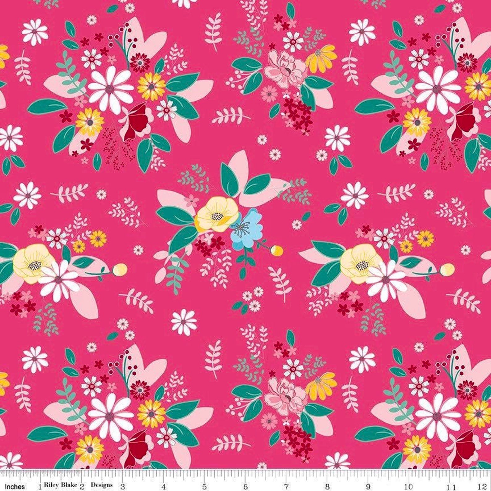 Flowers on Pink Fabric by the Yard 100% Premium Cotton Riley - Etsy