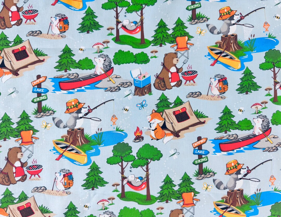 Forest Animals Camping Fabric by the Yard 100% Cotton by Fabric ...