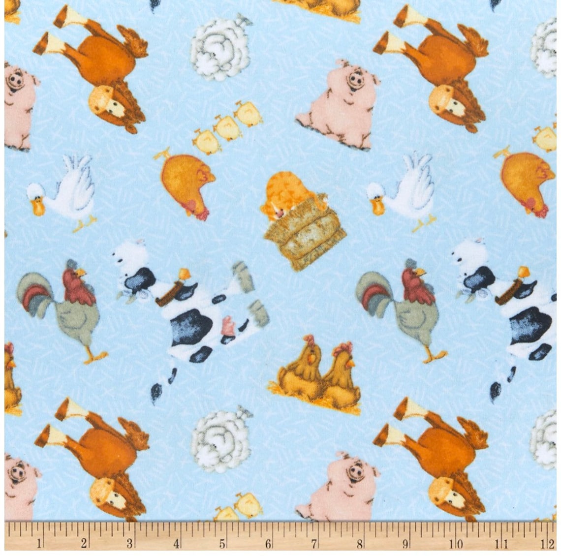 Farm Animals on Textured Blue Flannel Fabric by the Yard or - Etsy