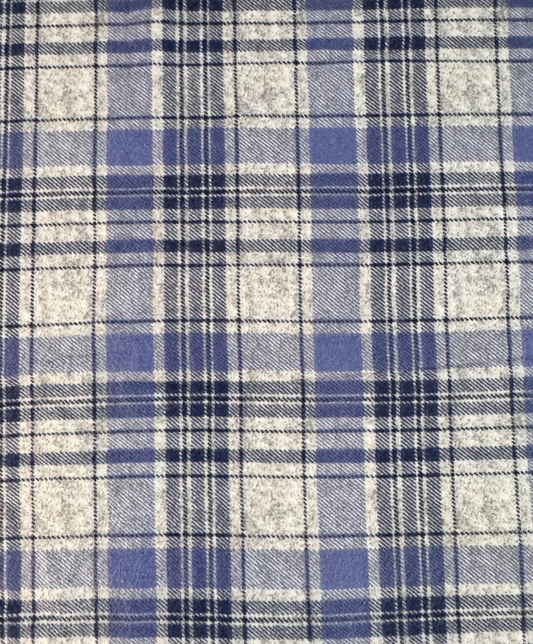 Periwinkle, Navy and Gray Printed Luxe Flannel Plaid Tartan Fabric by ...