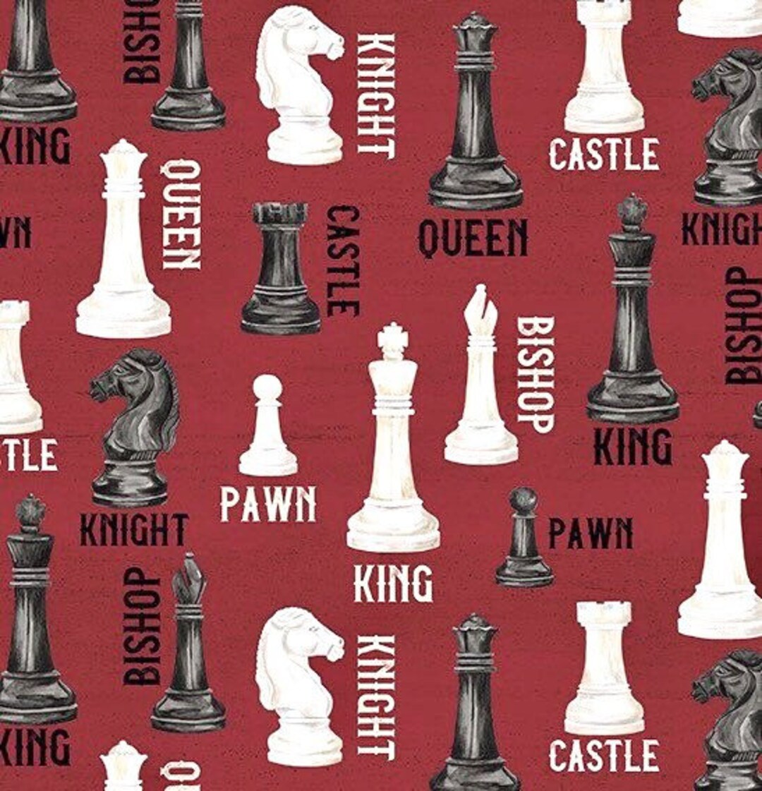 Chess Pieces on Red Fabric by the Yard or Half Yards 100% Premium ...