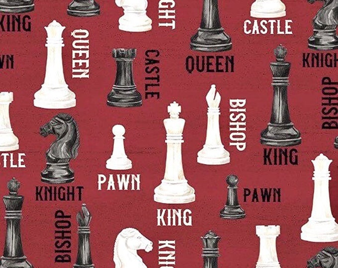 Chess Pieces on Red Fabric by the Yard or Half Yards 100% Premium ...