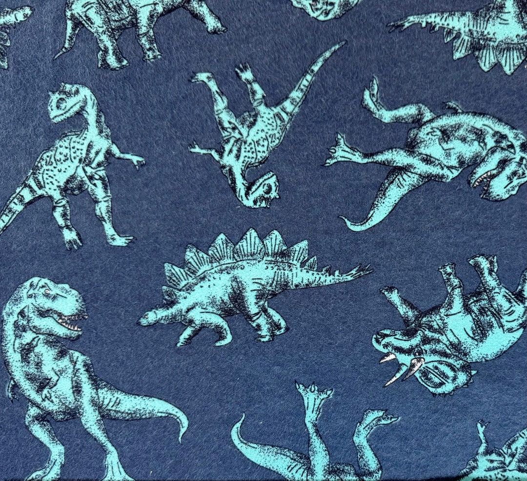 Realistic Dinosaurs on Blue Flannel Fabric by the Yard 100% Cotton ...