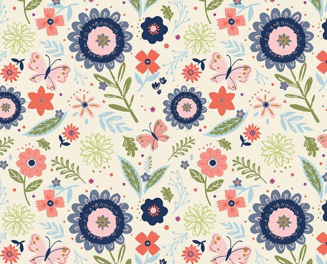 Butterfly Blossom Cream Floral Fabric by the Yard 100% Premium Cotton ...