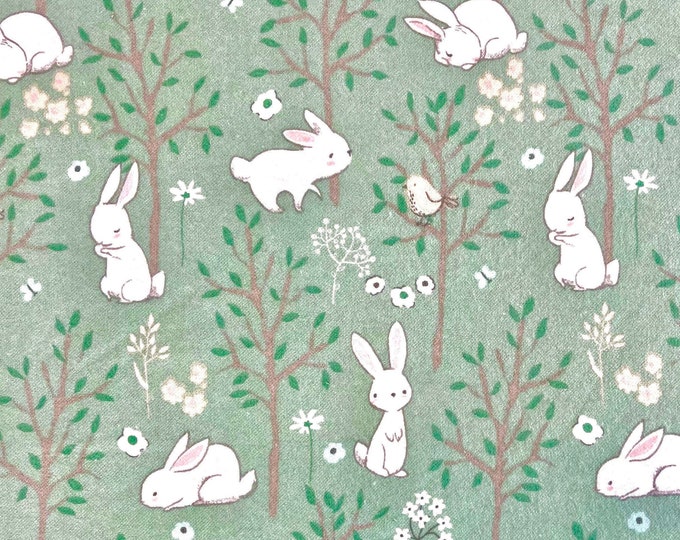 Garden Bunnies on Sage Green Flannel Fabric by the Yard or Half Yards ...