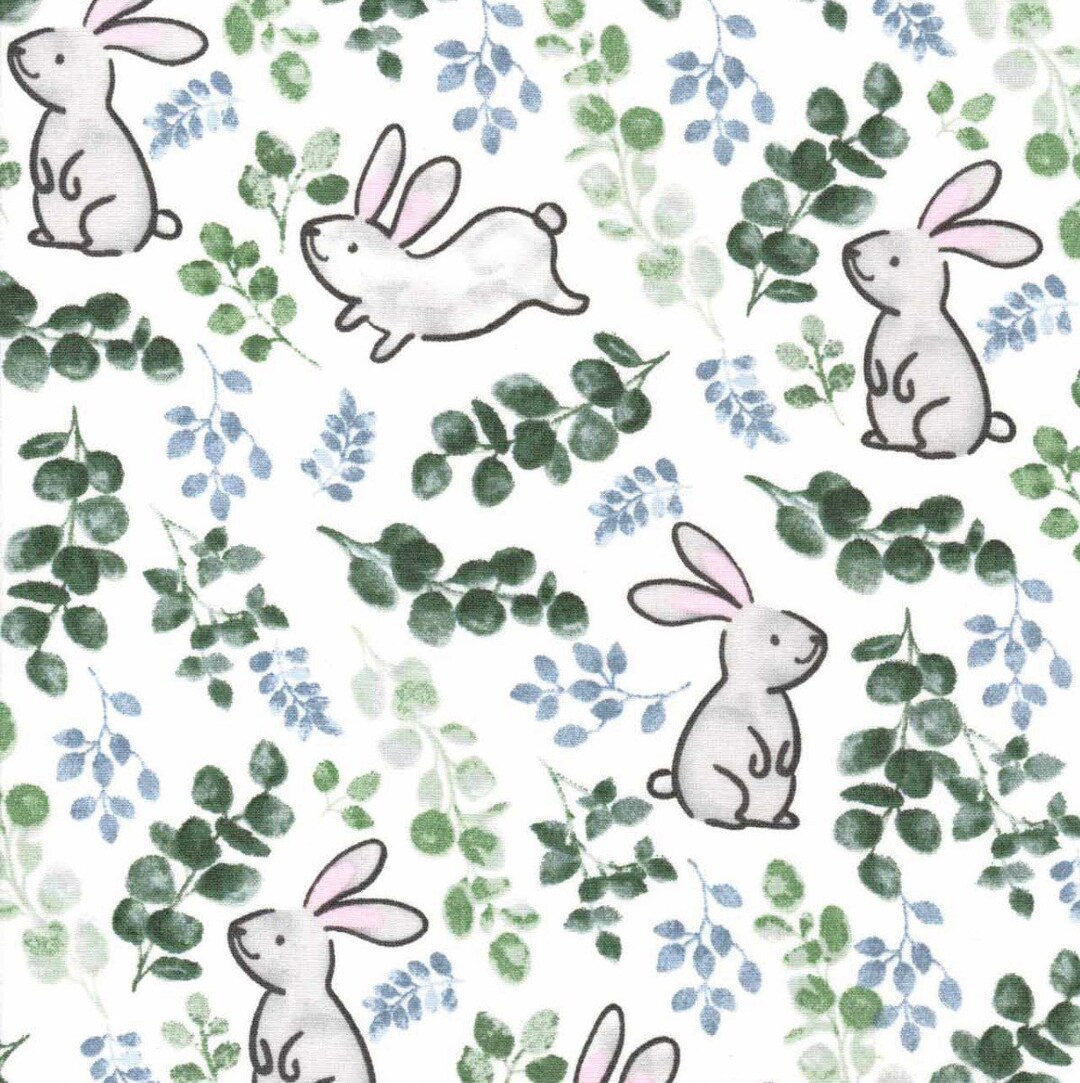 Bunnies in the Garden Flannel Fabric by the Yard 100% Cotton Rabbit ...