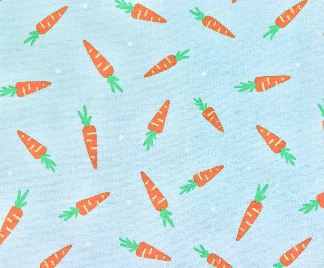 Scattered Carrots on Light Blue Flannel Fabric by the Yard 100% Cotton ...