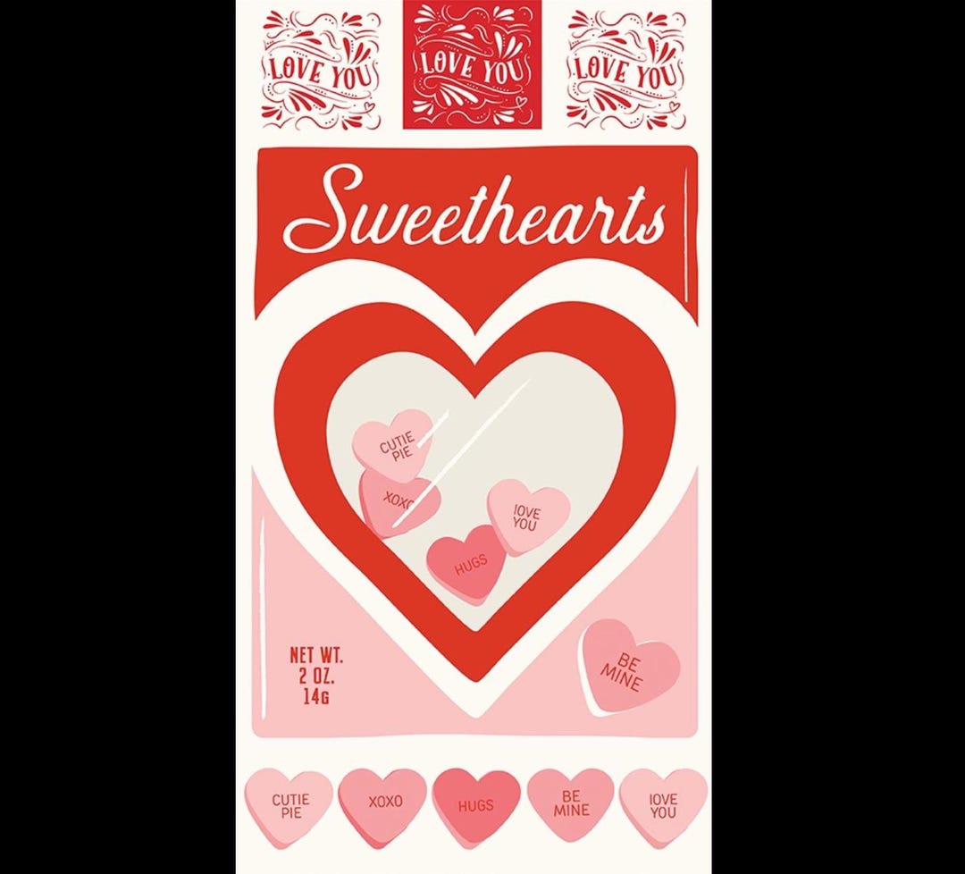 Sweethearts Candy Box 24” Quilt Panel 100% Premium Cotton Fabric ...