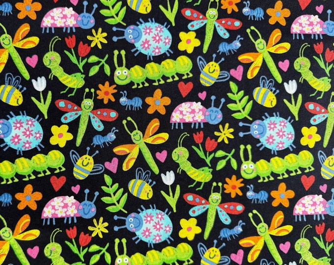 Robert Kaufman Doodlebugs on Black Fabric by the Yard 100% Cotton Bugs ...