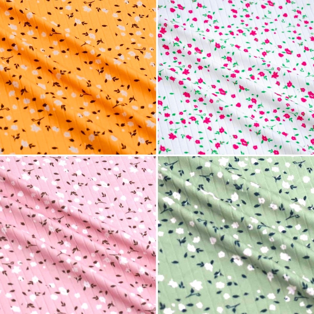 Delicate Floral Rib Knit Fabric by the Yard 56/58” Wide Stretch Ribbed ...