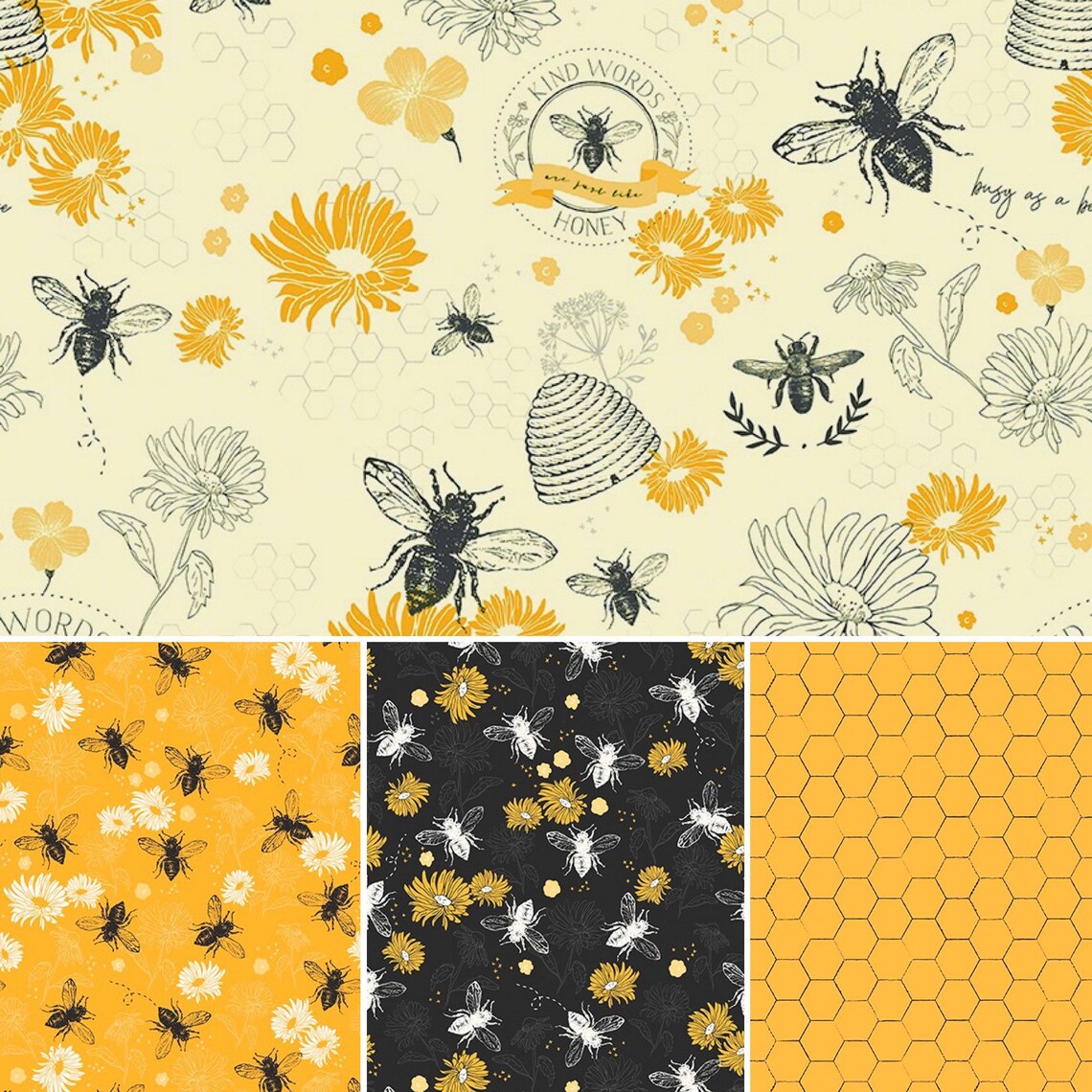 Bee Kind Fabric by the Yard or Half Yards 100% Premium Cotton | Etsy