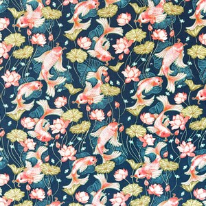 Koi Garden Small Fish Fabric by the Yard of Half Yards 100% Premium ...