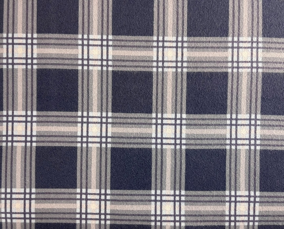 Navy, Light Blue, & Gray Printed Plaid Flannel Fabric by the Yard 100% ...