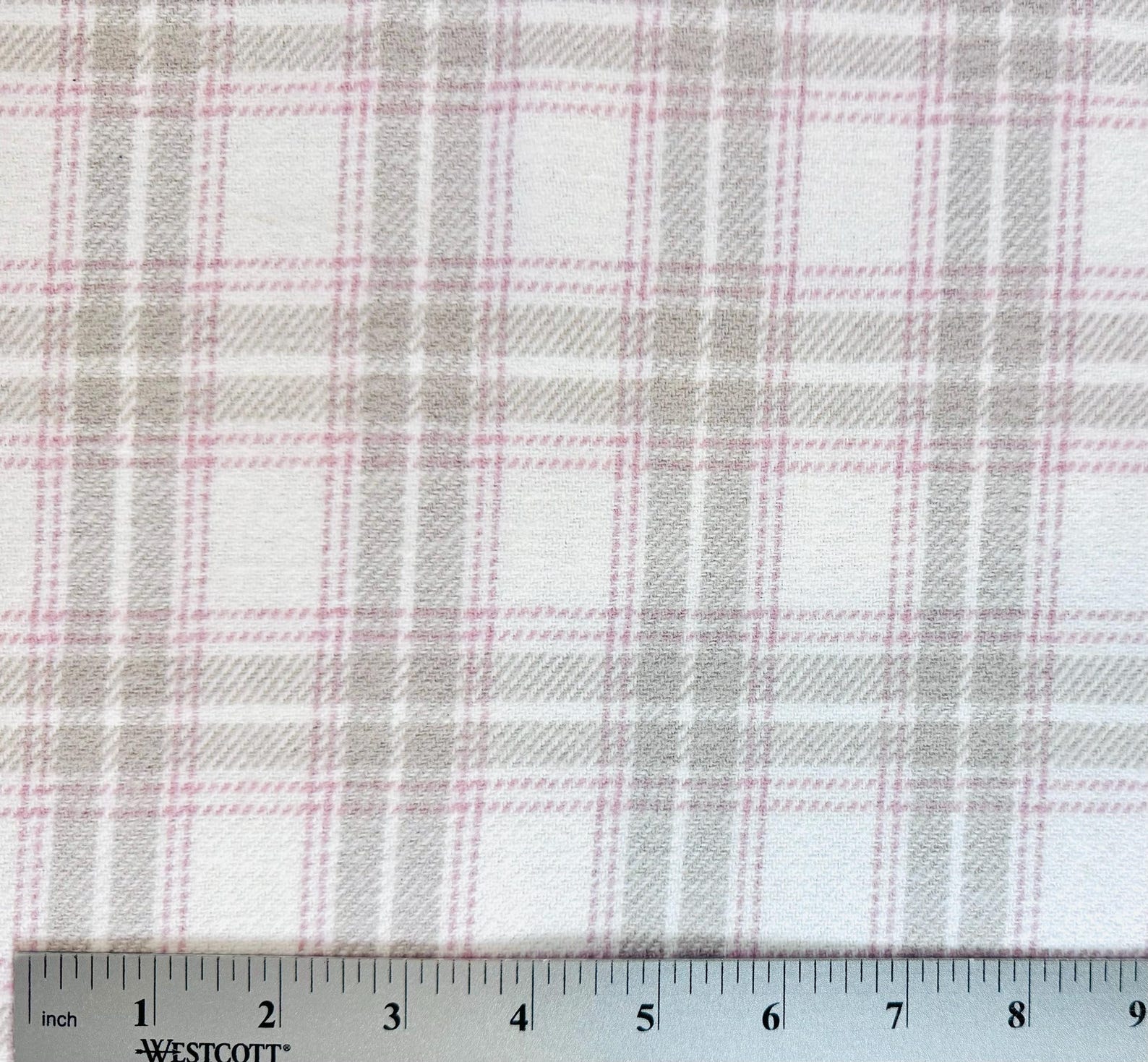 Soft Pink & Gray Plaid on White Flannel Fabric by the Yard 100% Cotton ...