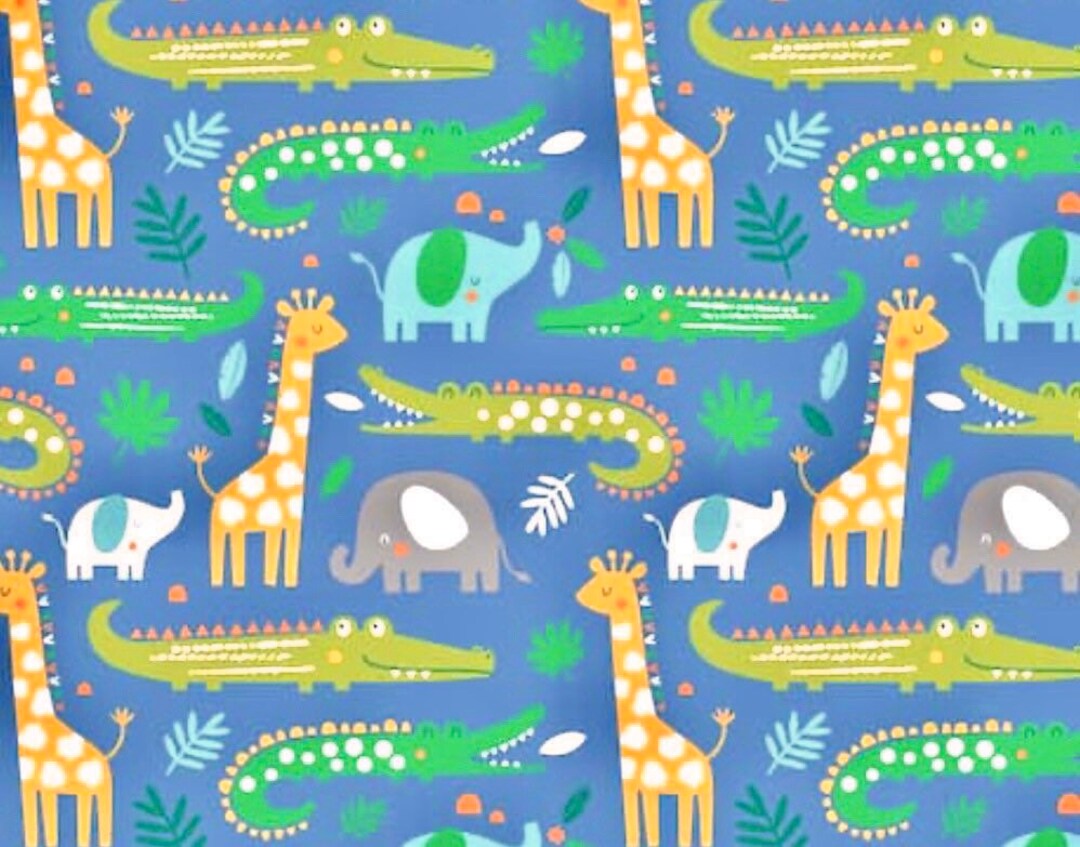 Zoo Animals on Blue Flannel Fabric by the Yard or Half Yards 100% ...
