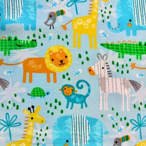 Safari Animals on Blue Flannel Fabric by the Yard 100% Cotton Wild Baby ...