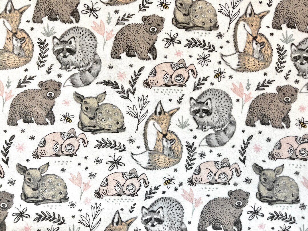 Woodland Animals Flannel Fabric by the Yard or Half Yards 100% Cotton ...