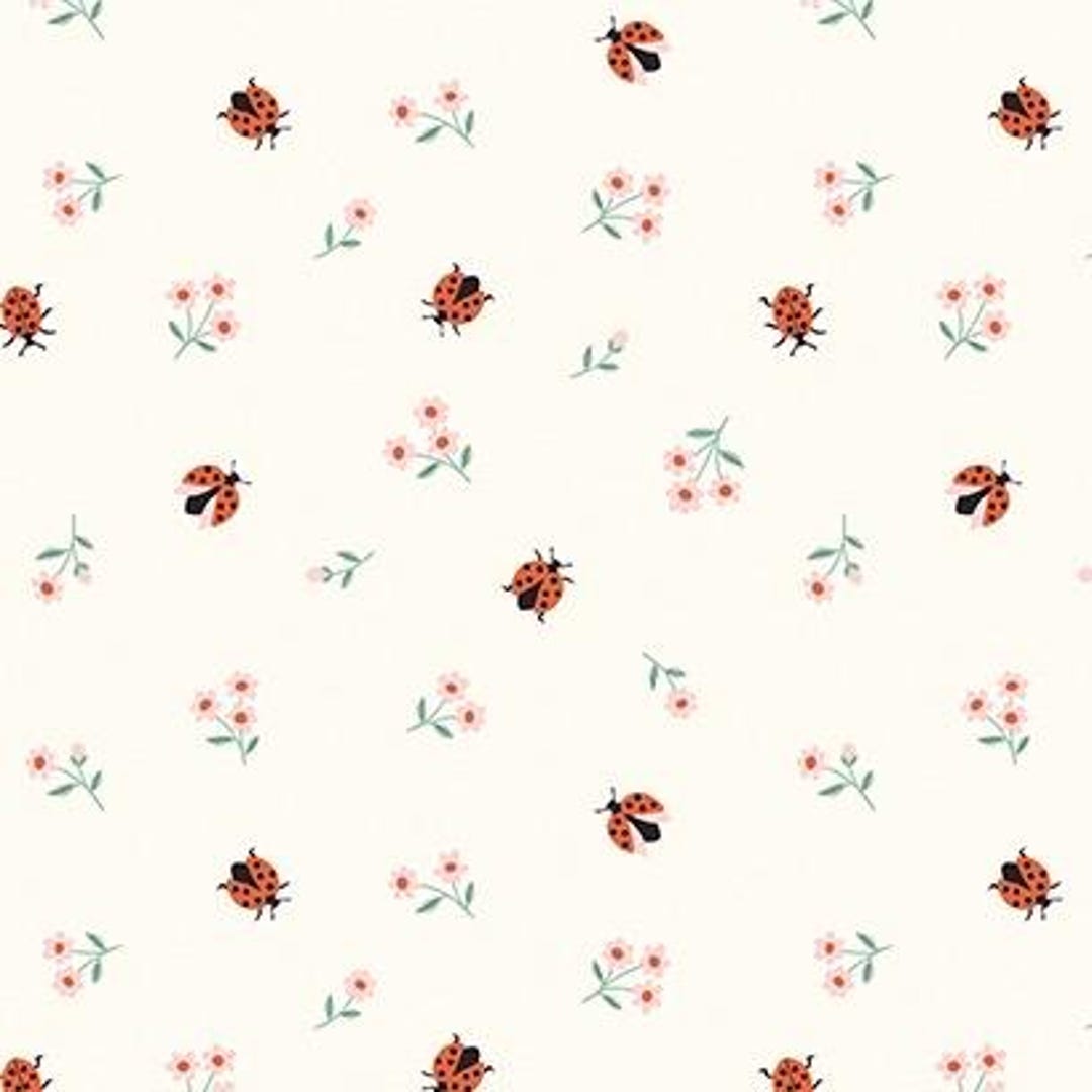 Ladybugs on Cream Fabric by the Yard 100% Premium Cotton “meadow ...
