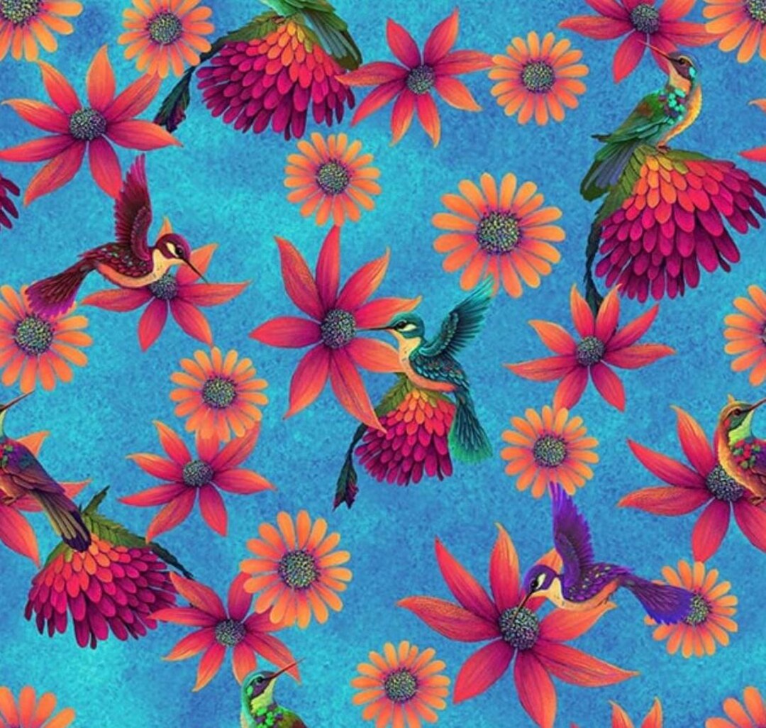 Hummingbirds and Flowers Fabric Collection by the Yard 100% Premium ...